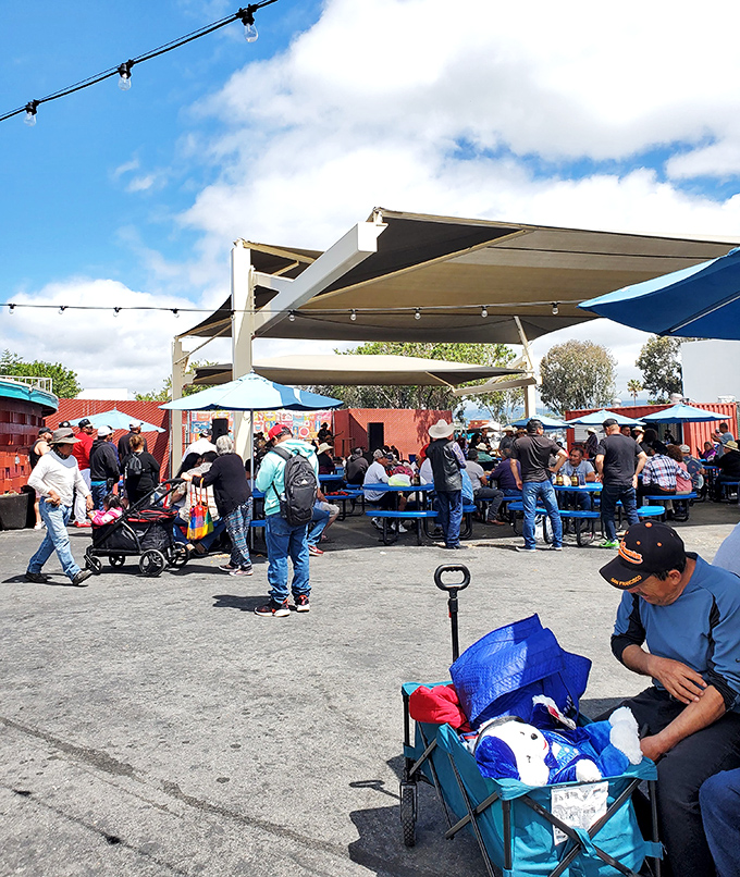 Where food court meets cultural crossroads&mdash;picnic tables under the California sun offer the perfect stage for the market's international culinary performances.