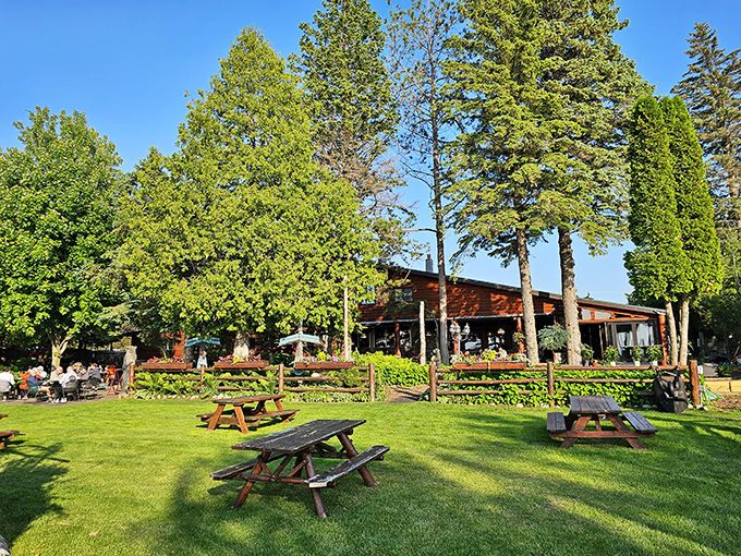 Manicured grounds and picnic tables create the perfect prelude to your extraordinary Polish dining adventure ahead.