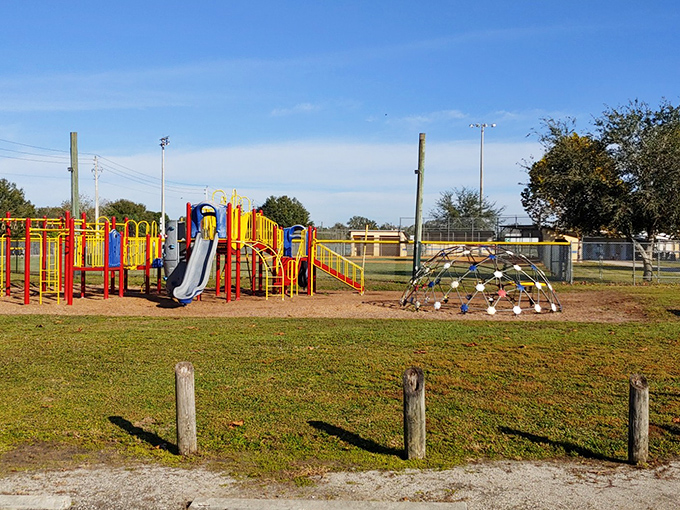 Even the playgrounds in Arcadia have a timeless quality, where modern equipment stands ready for the next generation of future antique collectors.