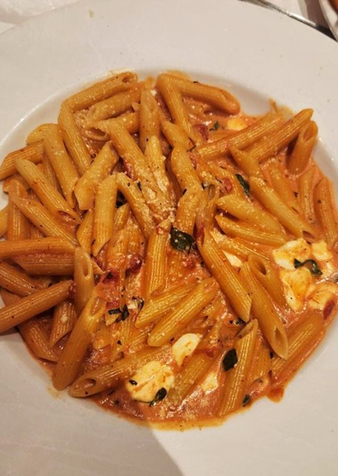 Penne alla vodka so perfectly coated you'd think each pasta piece attended finishing school. The sauce-to-pasta ratio here is mathematical perfection.