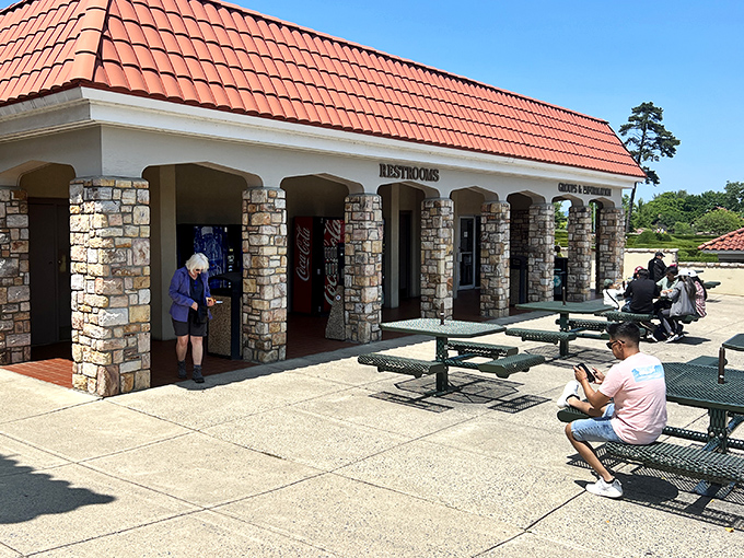 After exploring underground, modern comforts await above. These picnic tables have witnessed countless family lunches and "you won't believe what we just saw" conversations.