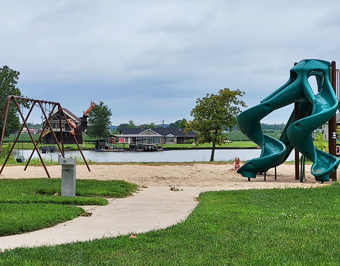 Childhood joy meets lakeside views at the park's playground. That slide probably feels faster with that gorgeous water backdrop.