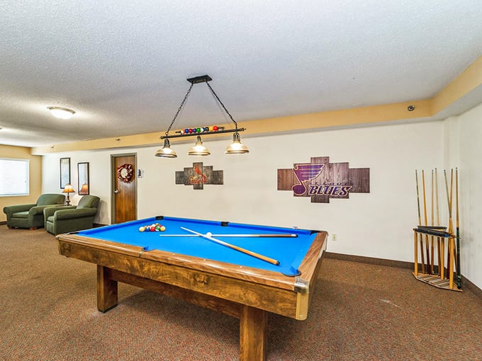 Where friendly competition thrives! This game room proves that retirement is less about rocking chairs and more about racking up points against your neighbors.
