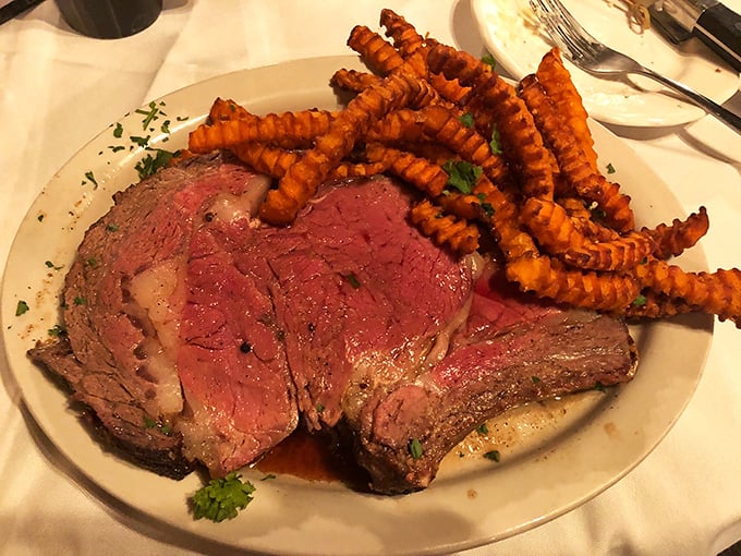 Prime rib so perfectly executed it should have its own Broadway show, with those crispy crinkle-cut fries playing the scene-stealing supporting role.