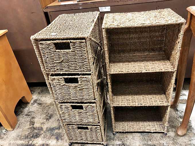 Storage solutions that don't scream "plastic tub from big box store." These woven organizers bring texture, warmth, and order to chaos at thrift store prices.