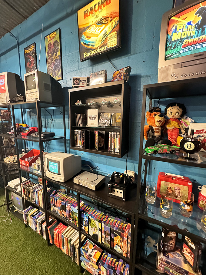 Vintage video games and Betty Boop sharing shelf space &ndash; because nostalgia doesn't discriminate by decade.