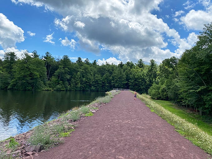 The lakeside path offers a peaceful stroll between forest and water. Walking here feels like stepping into a meditation app, but with real fresh air.