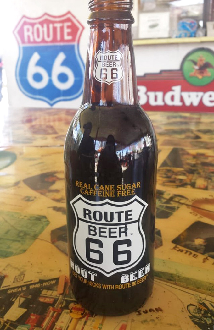 Even the root beer wears a badge of honor here. Real cane sugar, caffeine-free, and enough Route 66 nostalgia to fuel your next hundred miles.