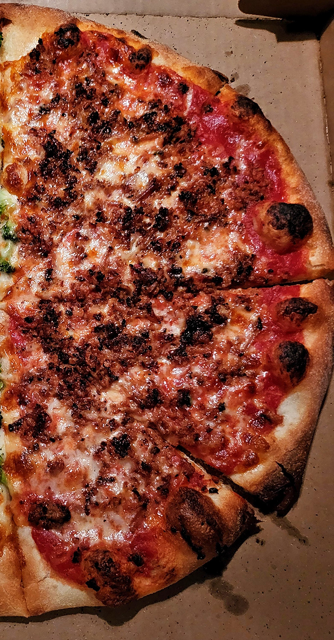 Look at that beautiful char on the crust! The kind of pizza that makes you forget your manners and reach for another slice while still chewing.