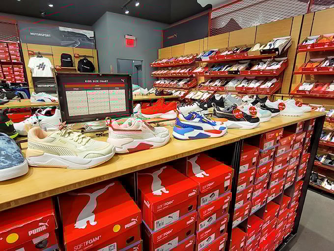 A sneaker enthusiast's dream landscape &ndash; Puma's display showcases footwear that promises to make you run faster toward more deals or away from credit card bills.