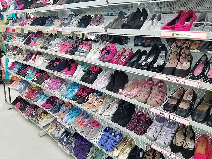 The girls' shoe section offers enough footwear to outfit a small army of fashionistas, from ballet flats to sparkly sneakers.