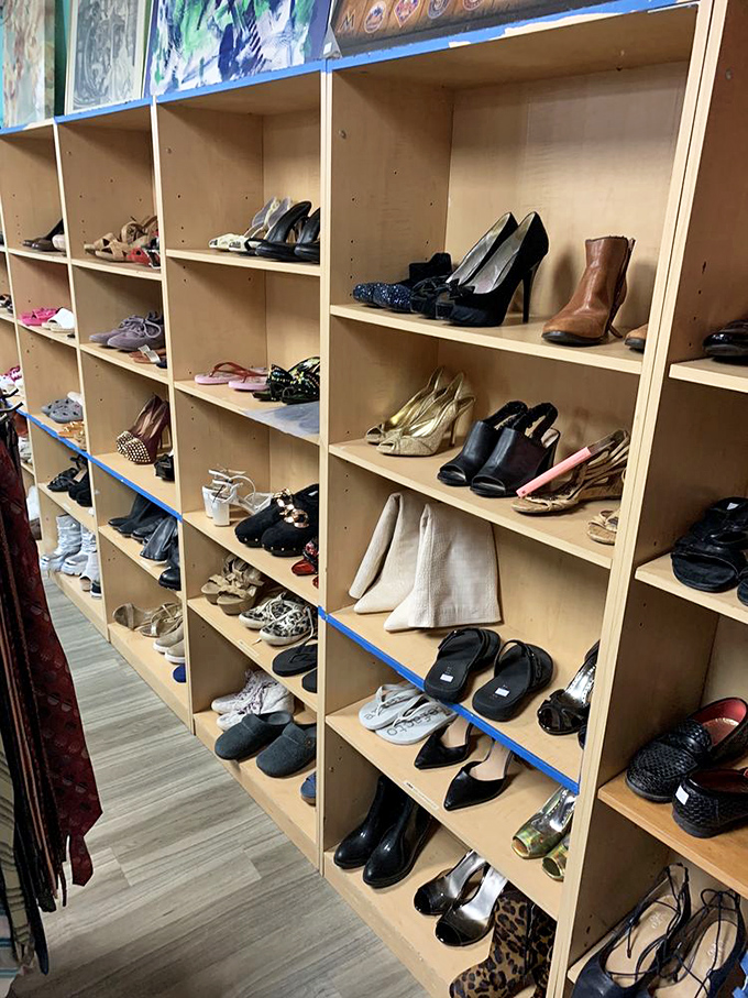 The shoe section offers everything from practical flats to party heels, all neatly displayed and priced less than a fancy restaurant appetizer. 