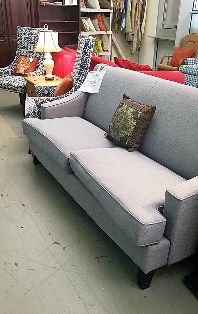 This elegant gray sofa isn't just a place to sit&mdash;it's the starting point for your living room's redemption story at a fraction of retail prices.