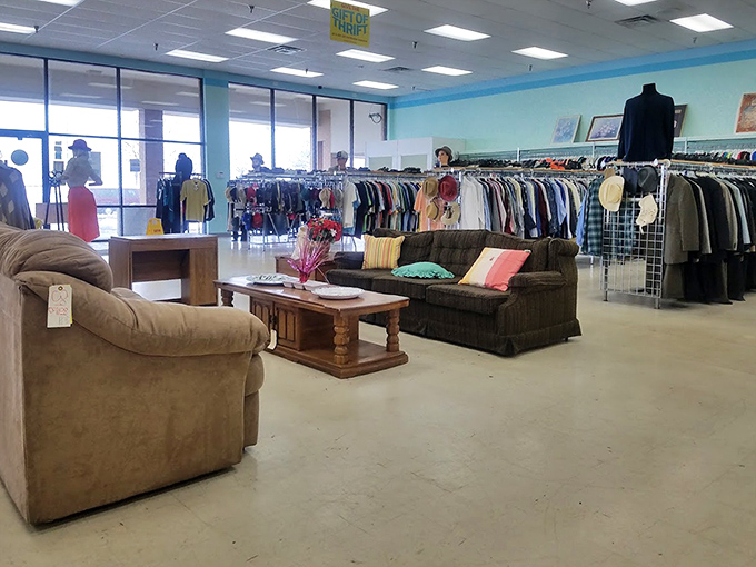 The furniture section doubles as an impromptu living room. Test-drive that sofa before committing&mdash;relationship advice that works for furniture too!