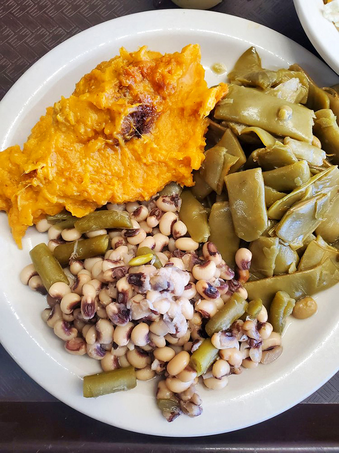 A Southern vegetable plate that would make any grandmother proud&mdash;sweet potato souffl&eacute;, black-eyed peas, and green beans that never saw the inside of a can.