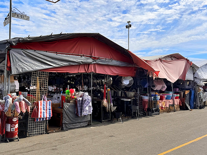The classic flea market experience&mdash;canvas canopies sheltering treasures waiting to be discovered by the next savvy shopper.