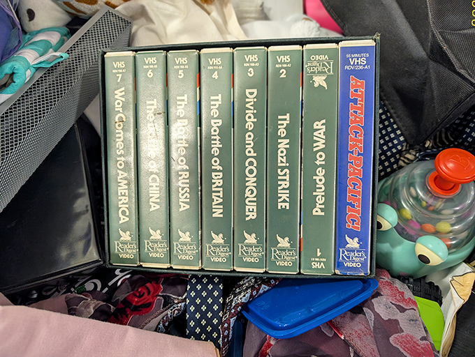 VHS treasure trove! These plastic time capsules of cinematic history remind us of an era when "be kind, rewind" was our collective mantra.