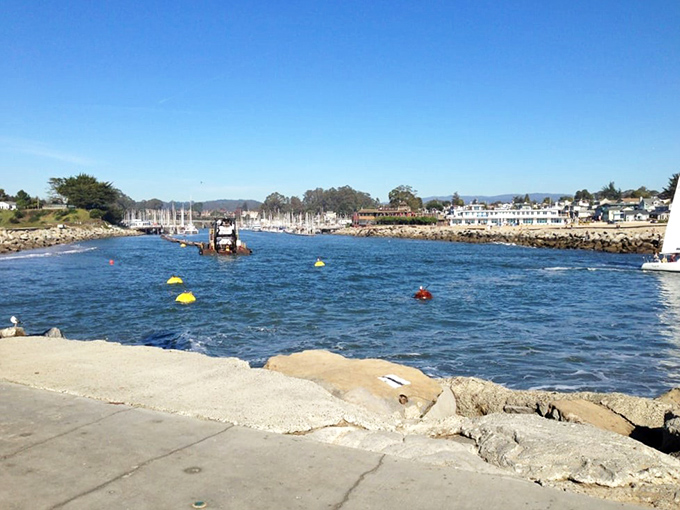 The Santa Cruz Harbor entrance offers a sailor's-eye view of protected waters, colorful buoys, and the promise of adventure.