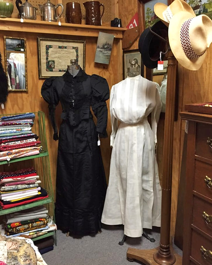 Victorian mourning dress meets prairie simplicity. Imagine the stories these garments could tell about corset-induced fainting.