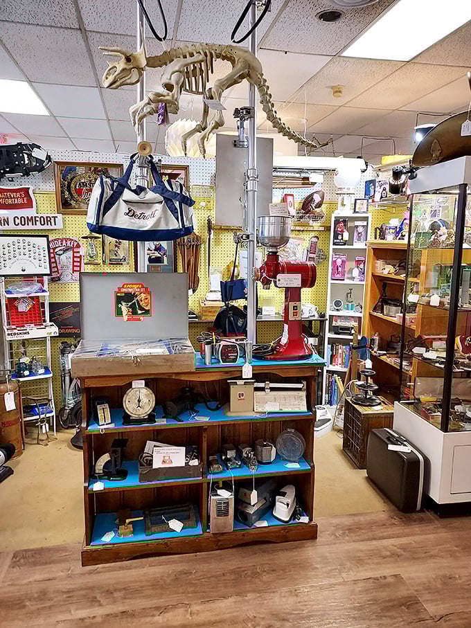 Detroit sports memorabilia shares space with vintage appliances. That red mixer has whipped up more birthday cakes than you've had birthdays.