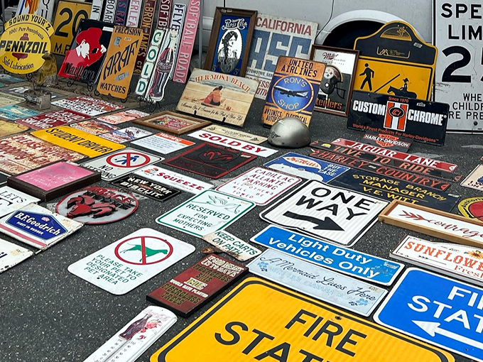 Vintage signs that once beckoned customers now beckon you to redecorate your entire garage immediately.