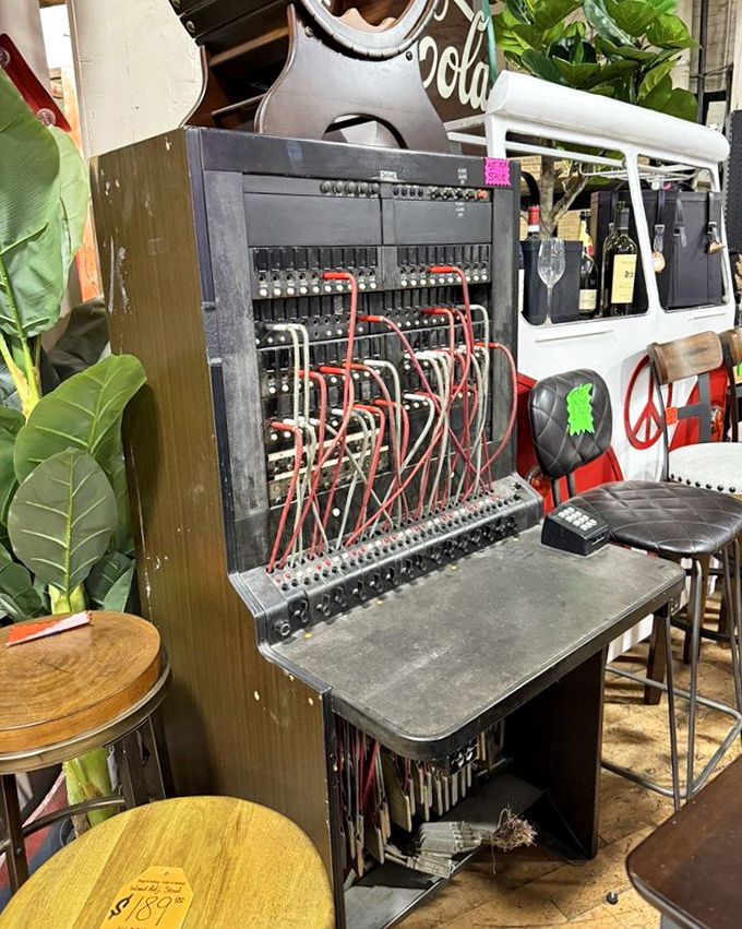 A vintage telephone switchboard that once connected important calls now connects you to nostalgia.