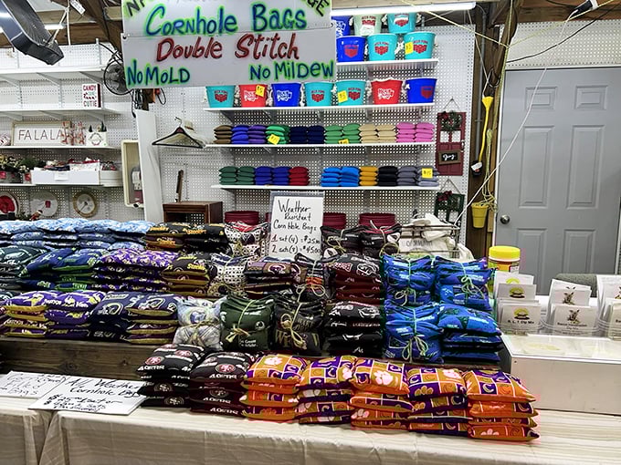 Cornhole bags in every color imaginable—because in the South, backyard games aren't just pastimes, they're competitive sports worthy of proper equipment.