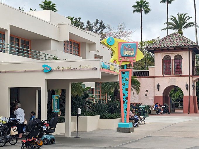 Googie architecture meets Jetson-age optimism where milkshakes blast off into retro-futuristic flavor orbits.