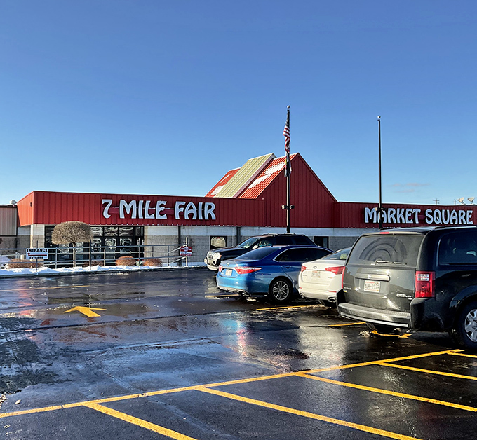 The iconic red building of 7 Mile Fair stands like a beacon for bargain hunters from across the Midwest.
