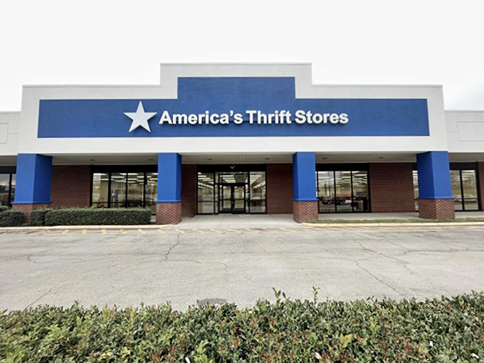 America's Thrift Store's grand entrance welcomes shoppers like a retail cathedral dedicated to the art of bargain hunting.
