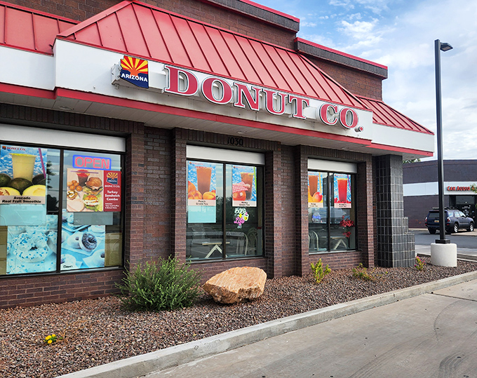 Arizona Donut Co.'s red roof catches the eye like a desert sunset over Tempe. 