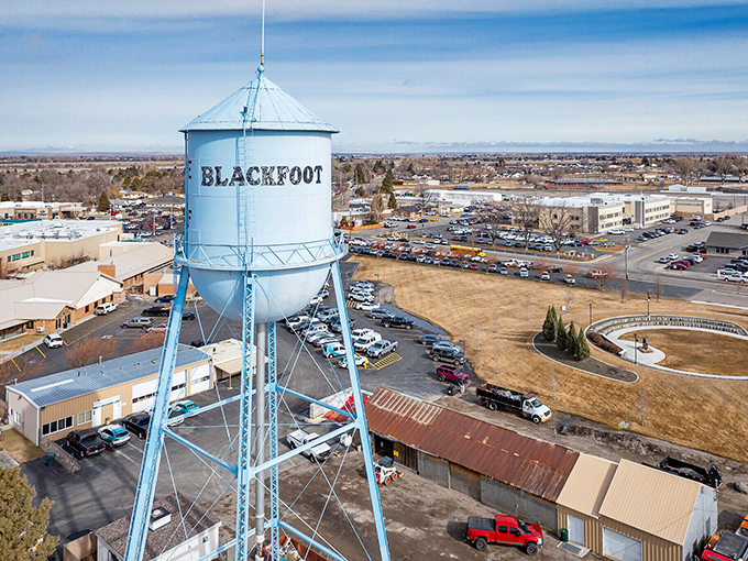 Blue tower, green wallet! Blackfoot's iconic water tower stands tall over a community where your retirement funds aren't constantly circling the drain.