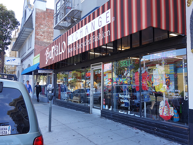 Buffalo Exchange's distinctive striped awning has become a landmark for San Francisco's fashion recyclers.