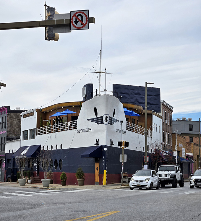 A restaurant shaped like an actual steamship? Now that's commitment to the nautical dining experience done absolutely right.