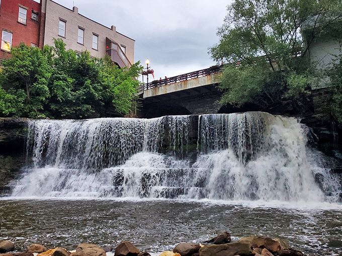 Chagrin Falls creates nature's own white noise machine, making downtown dining feel like a spa retreat.