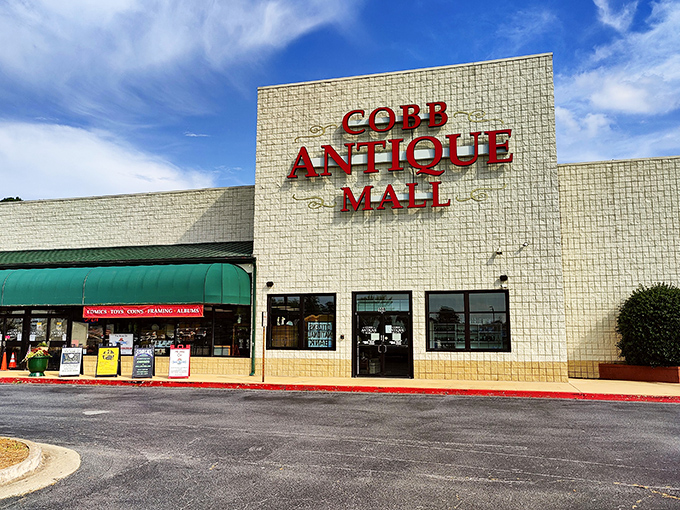 Block letters spelling opportunity - where multiple dealers create the ultimate antique shopping adventure under one roof.