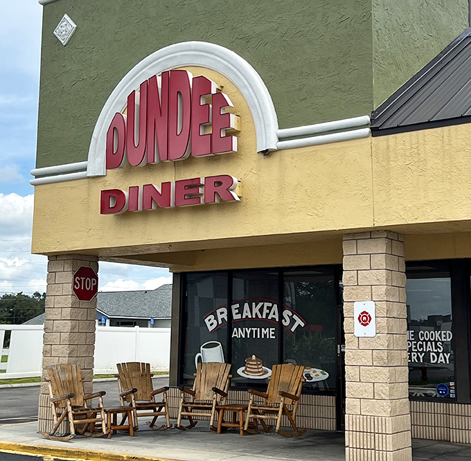 Dundee Diner's welcoming rocking chairs suggest this is where time slows down for good food.