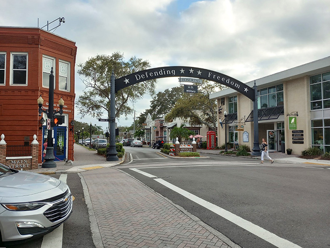 Dunedin's welcoming arch promises "Defending Freedom" &ndash; and delivering some of Florida's most charming small-town vibes.