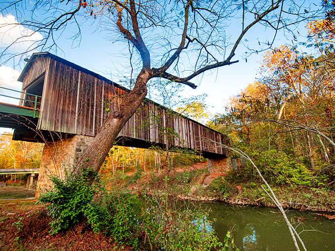 Euharlee's covered bridge spans time itself, connecting past dreams to present moments.