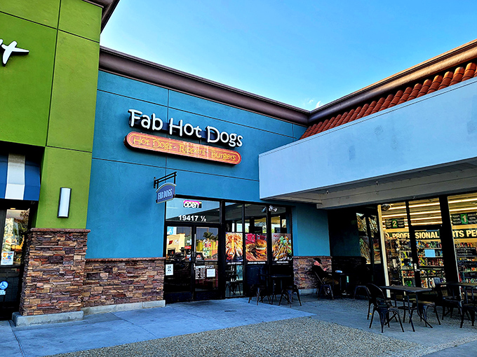 The bright blue facade promises modern twists on classic comfort, and boy does it deliver.