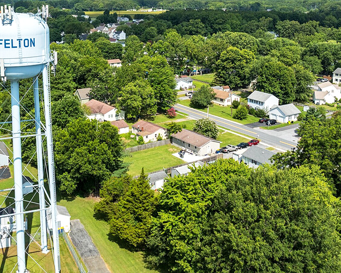 Felton's water tower stands proud over a community where neighbors still wave to each other.