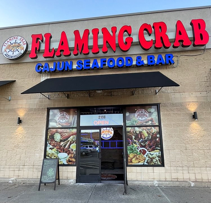 Bold red letters announce Cajun flavors have officially invaded Pennsylvania with spicy, satisfying results.