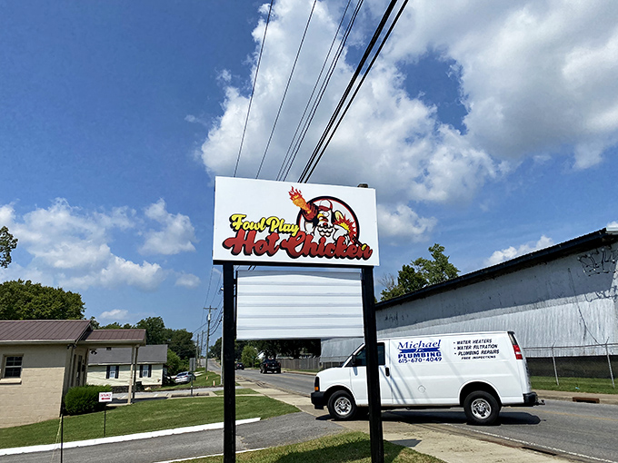 Fowl Play's cheerful exterior promises chicken with personality - where humor meets serious heat in perfect harmony.