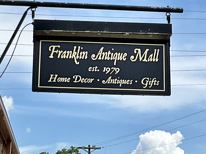 Franklin Antique Mall's classic hanging sign has been swinging since 1979. Some treasures inside are even older!