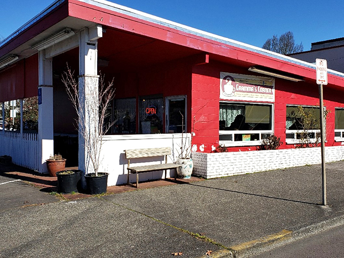 Red and white trim makes this look like the breakfast spot from every feel-good movie.