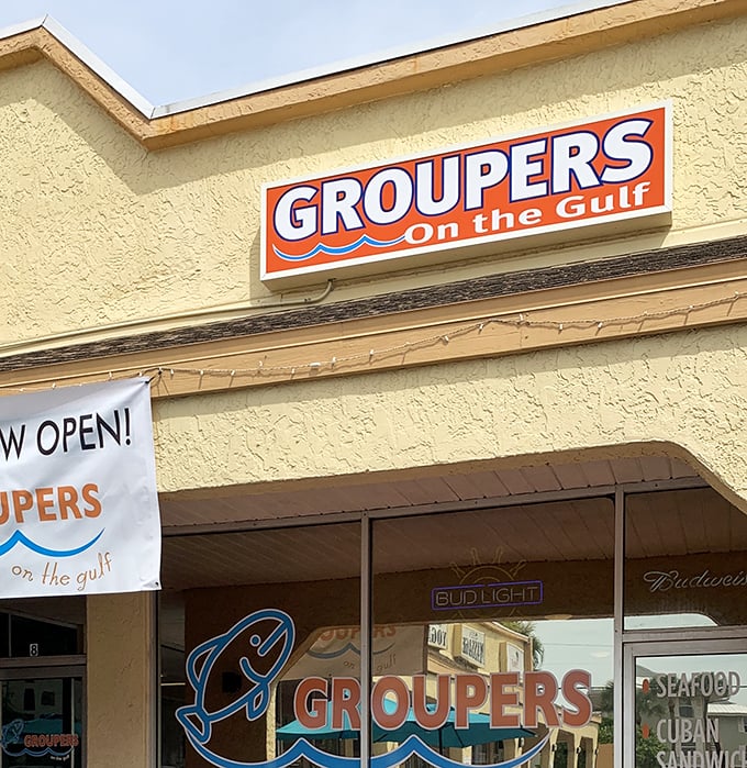 Groupers on the Gulf's vibrant signage is like a beacon for sandwich seekers &ndash; follow the orange glow to grouper greatness.