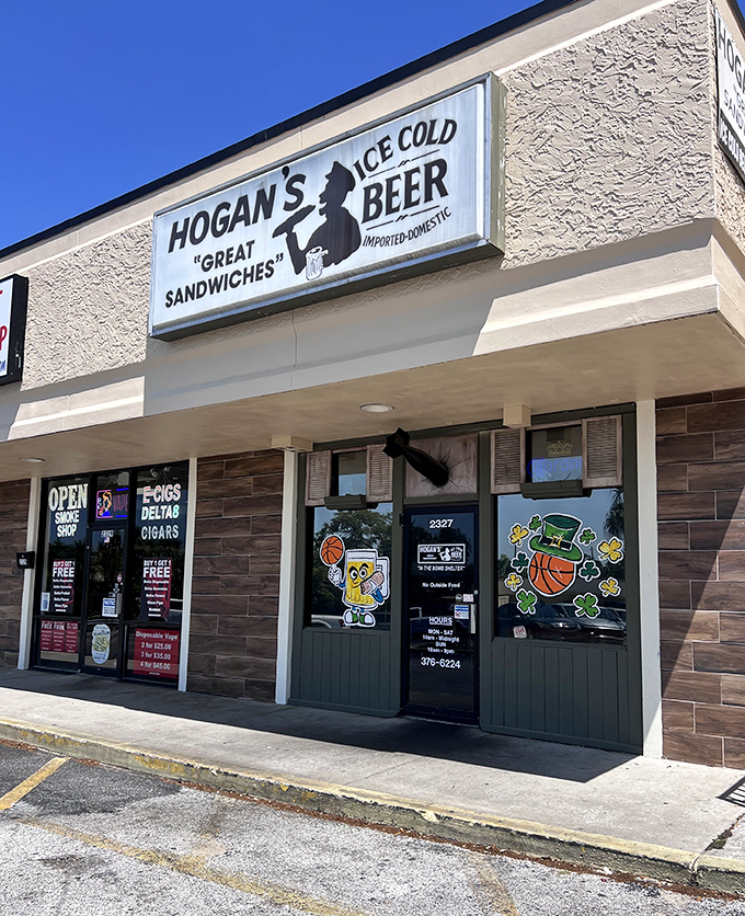 Hogan's proudly advertises the perfect pairing since time immemorial: "GREAT SANDWICHES" and "ICE COLD BEER."