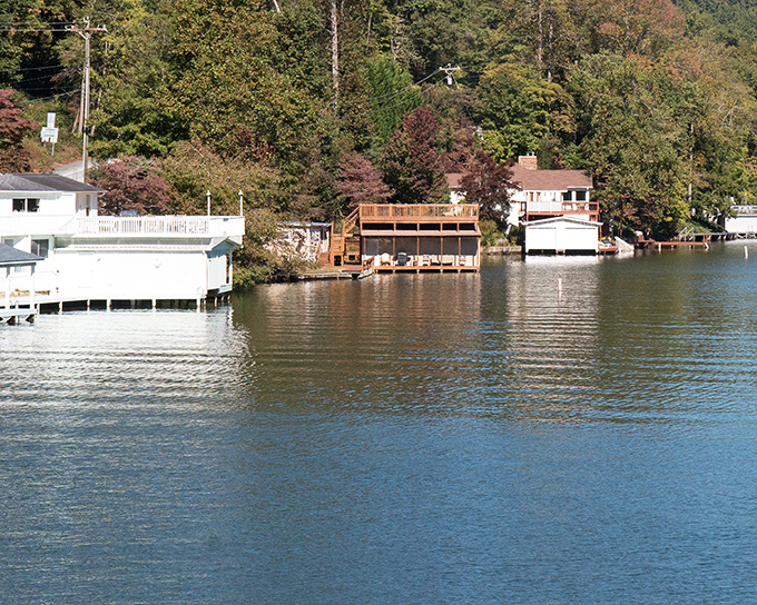 Lake Lure's downtown sits perfectly positioned between crystal waters and towering mountain peaks.