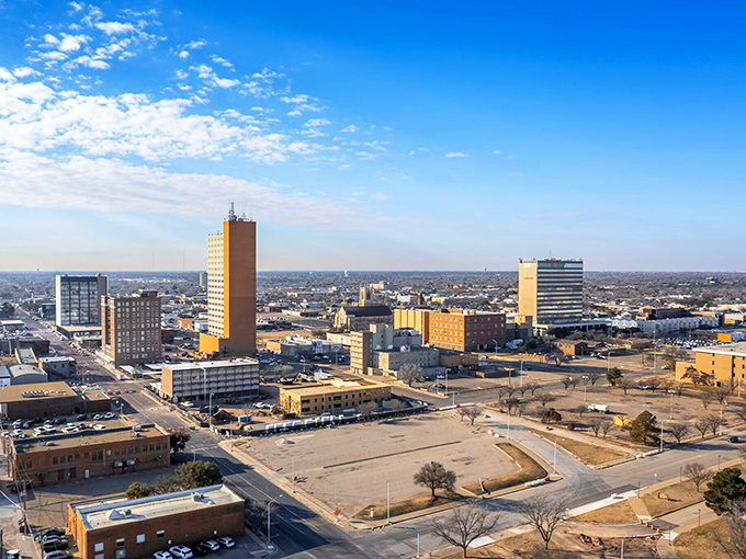 Lubbock's South Plains stretch endlessly, reminding you that in Texas, even the horizon comes super-sized.