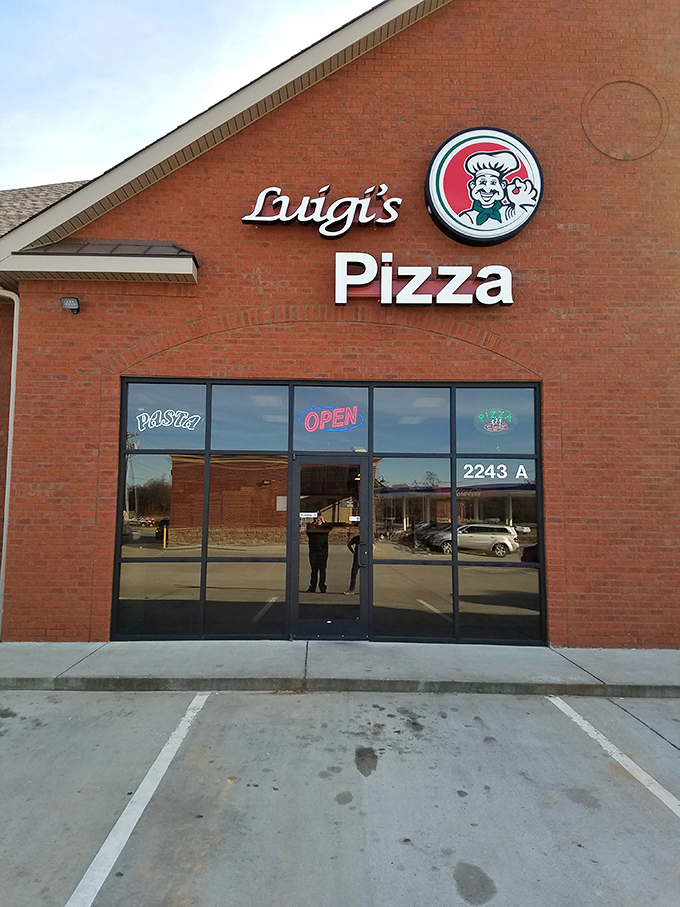 Luigi's classic brick storefront keeps it simple. When your pizza's this good, you don't need fancy decorations.